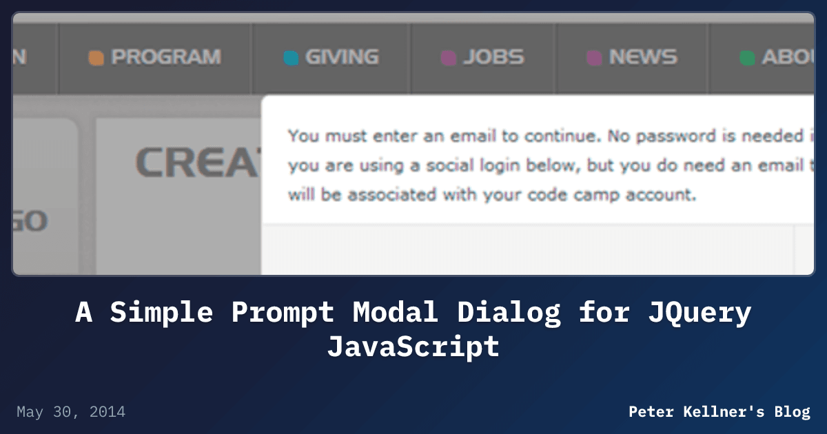 A Simple Prompt Modal Dialog for JQuery JavaScript | Peter Kellner's Blog